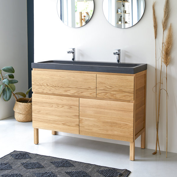 Tikamoon Easy Solid Oak 1200mm Free-Standing Double Vanity Unit | Wayfair.co.uk